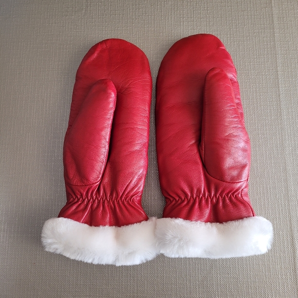 Accessories | Red Leather Mittens Furry Wrist Lined Inside | Poshmark